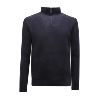 Alpha Studio Woll Mid-Zip Pullover in Nachtblau - - Knitwear - Herren - Blau - L