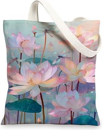 Generic Sacs fourre-tout en toile florale, motif nénuphar élégant, sacs dépicerie réutilisables, vintage, botanique, léger, lavable à lépaule, multicolore, 13