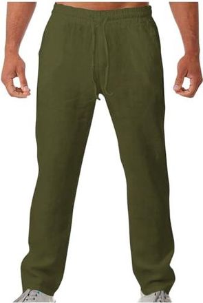 Generic Pantalon chino d&eacute;t&eacute; en coton et lin pour homme - Taille &eacute;lastique - Pantalon chino fusel&eacute; en serg&eacute; de coton avec poches - Pantalon respirant, Jn, XXL
