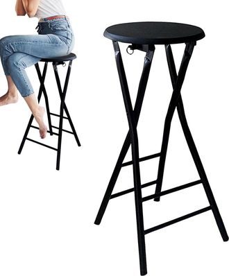 Generic Barhocker Klappbar mit Fu&szlig;st&uuml;tze, Runder K&uuml;che Tresenhocker Ohne Lehne, Sitzh&ouml;he 60/70/80 cm(Black,70cm/28inch)