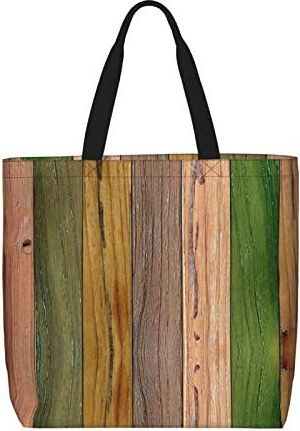 Generic Sac Fourre-Tout Planche En Bois Rustique Style Ferme 6 Femmes Sac &Agrave; Bandouli&egrave;re R&eacute;utilisable De Grande Capacit&eacute; Sacs &Agrave; Main, Pour &Eacute;cole, Tous Les Jour