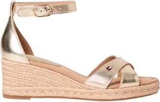 Tommy Hilfiger Espadrilles compens&eacute;es en cuir m&eacute;tallis&eacute;
