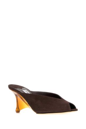 Jimmy Choo London Womens Dark Brown Suede Glace Mules Chocolateambermix Scarpe Con Tacco High Heel Shoes