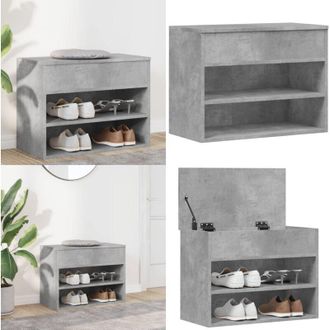 vidaXL Schuhbank Betongrau 60x30x45 cm Holzwerkstoff - Schuhschrank - Schuhregal - Garderobe - Aufbewahrungsbox - Wohnzimmerm&ouml;bel - Home & Living