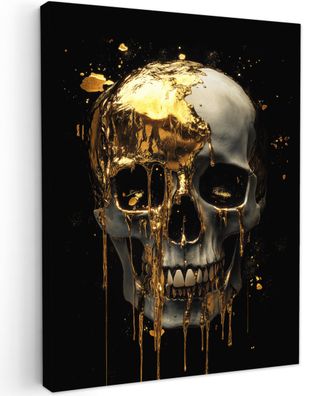 MuchoWow &copy; Wandbilder 50x70 cm Schlafzimmer Home Deko Wohnung Bild Wohnzimmer Fotoleinwand Wand Bilder Leinwand Wall Decor Gold - Abstrakt - Sch&auml;del - Kunst