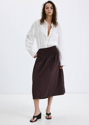 Mango Lyocell-Rock mit Wabenmuster schokolade - Damen - XXS - MANGO