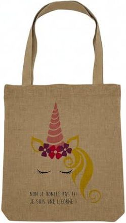 Fabulous Sac Shopping Tote Bag Aspect Lin - Non Je Ronfle Pas Je Suis Une Licorne Dessin Corne Oreilles Yeux Crini&egrave;re Animaux Fantastiques - Sac de Courses Toi