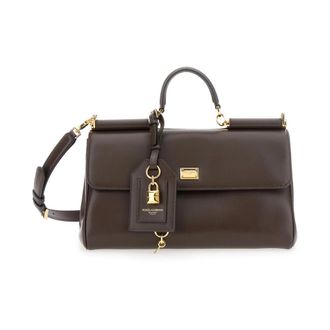 Dolce & Gabbana Braune Lederhandtasche mit Schl&uuml;sseldetail - - Bags - Damen - Braun - ONE SIZE