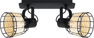 Eglo Deckenlampe Anwick 1, 2 flammige Deckenleuchte Vintage, Boho, Deckenstrahler aus Stahl und Rattan, Wohnzimmerlampe in Schwarz, Natur, Küchenlampe, Spo