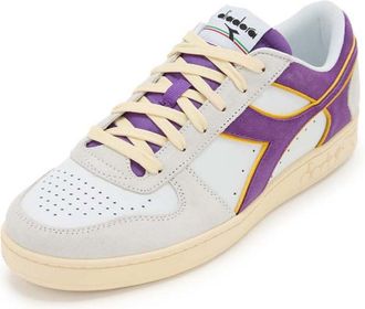 Diadora Magic Basket Low Suede Leather, White Deep Lavander Violet, 47 EU
