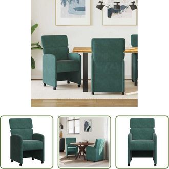 vidaXL Samtst&uuml;hle - Esszimmerst&uuml;hle mit Rollen 2 pcs Dunkelgr&uuml;n 58 x 65 x 98 cm