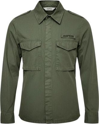 Aspesi Homme, Vestes, Vert, Taille: S Cotton Canvas Field Shirt