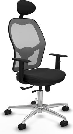 Piqueras y Crespo Stuhl aus schwarzem Netzgewebe mit 1D-Armen, h&ouml;henverstellbarer Lendenwirbelst&uuml;tze und festem Kopfteil, ausgestattet mit Syncro/Traslack und eingespri