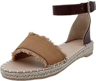 Generic Sandales plates en cuir pour femme - Sandales &agrave; lani&egrave;res sans talon avec noeud autour de la cheville - Sandales ouvertes en cuir - Antid&eacute;rapantes - Sa