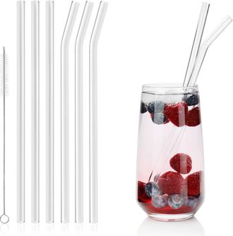 Com-Four 6x Glasstrohalme spülmaschinenfest und wiederverwendbar - Glas Strohhalme für Cocktails - Trinkhalme Glas mit Reinigungsbürste - Glastrinkhalm umweltf