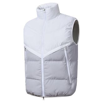 Generic Veste dhiver matelass&eacute;e &eacute;paisse et isolante coupe-vent &agrave; capuche pour homme avec fermeture &eacute;clair, 18 Blanc, XXL