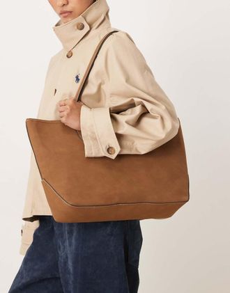 Accessorize Cabas en daim et cuir nubuck - Fauve-Brown