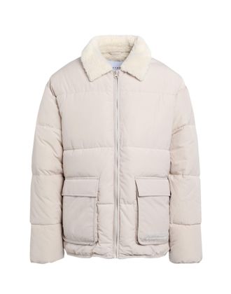 Topman Topman puffer jacket with borg collar in stone