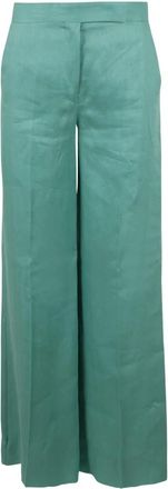Max Mara Femme, Pantalons, Vert, Taille: 38 FR Pantalon droit en twill de lin