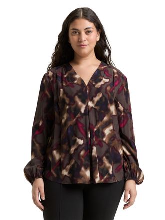 Tom Tailor Damen 1049542 Plussize Bluse, 39033-Brown Blurry Argyle, 50 Plus