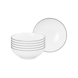 SELTMANN WEIDEN Lido Black Line Dessertschalen 6er Set, ø 15 cm, Runde Schalen mit schwarzem Rand, Porzellan, Weiß