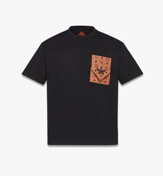 MCM T-Shirt aus Bio-Baumwolle mit aufgesetzter Monogramm-Tasche BLACK COTTON