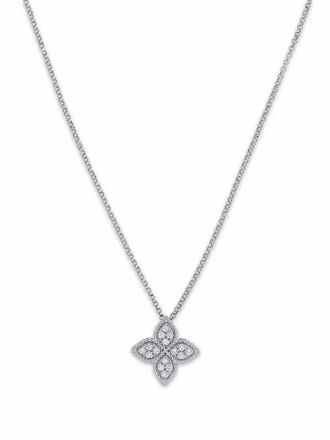 Roberto Coin collier en or blanc 18ct à pendentif Princess Flower serti de diamants - Argent