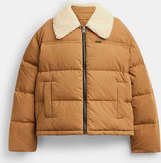 Coach Baumwoll-Steppjacke Mit Shearling-Kragen f&uuml;r Frauen in Braun, Gr&ouml;&szlig;e X-Klein | Baumwolle