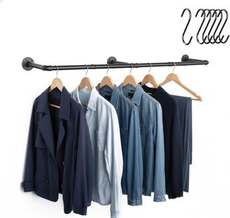 Relaxdays Kleiderstange Wandmontage, 140 cm, Industrial Design, 6 S-Haken, Schlafzimmer, Flur, Garderobenstange, schwarz