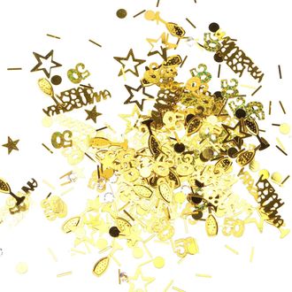 Hemobllo 3 St&uuml;ck Pack Konfetti Glitzer Dekoration zum 50 Hochzeitstag Goldfarbenes PVC Tischstreu mit Vielf&auml;ltigen Formen f&uuml;r Jubil&auml;umsfeier und Party