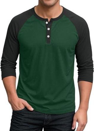 Generic Polo pour homme et adulte, chemise &agrave; manches longues avec bouton 1/4, coupe d&eacute;contract&eacute;e, col rond, t-shirt Henley de couleur unie, t-shirt d&eacute;contract