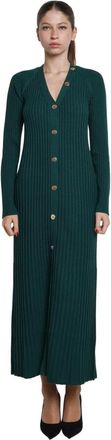Twinset Femme, Robes, Vert, Taille: 40 FR Longue robe cardigan en maille c&ocirc;tel&eacute;e et m&eacute;lange de laine