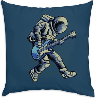 Fabulous Kissenhülle, Velours, blau, Motiv: Space Rocker Kosmonaut, Rockgitarre, Weltraum, 40 x 40 cm, samtig