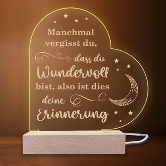 Indigos UG LED Nachttischlampe - Herz rechts - Spruch 1 - Schwester, Liebe, Familie - Herz mit Spruch - Nachtlicht - 3D-LED-Lampe - Geschenk, Geburtstag, Weihnac