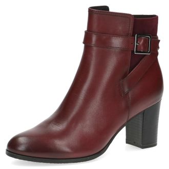 Caprice Damen Stiefeletten mit Absatz Memotion aus Leder Blockabsatz Weite G, Rot (Bordeaux Comb), 37 EU