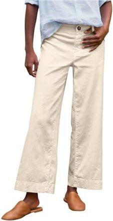 Generic Pantalon court en lin &agrave; jambes larges pour femme - Taille haute - &Eacute;lastique - Pantalon court d&eacute;t&eacute; - Pantalon de travail daffaires avec poches - Pantal