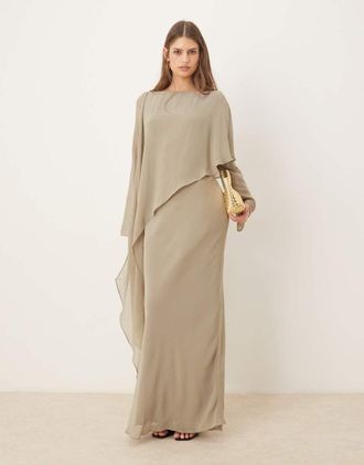 Asos Robe longue &agrave; manches longues et cape - Sauge-Vert