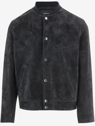 Yves Salomon Mens Navy Suede Jacket With Button Closure