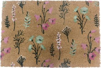 Relaxdays Fu&szlig;matte Kokos, Blumen, 60x40 cm, rutschfest, wetterfest, Fu&szlig;abstreifer innen & au&szlig;en, T&uuml;rvorleger, Mehrfarbig