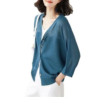 Generic Cardigan ouvert l&eacute;ger en soie tricot&eacute;e pour femme, Bleu, XS