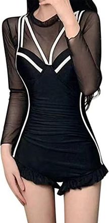 Generic Maillot De Bain 1 Pieces Femme Sexy Nouveau Solaire à Manches Longues en Maille (Black, One Size)