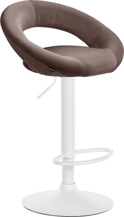 Clp Barhocker Olinda Samtbezug I Barstuhl höhenverstellbar und drehbar I Thekenhocker mit Rückenlehne und Fußstütze, Farbe:braun, Gestell Farbe:weiß