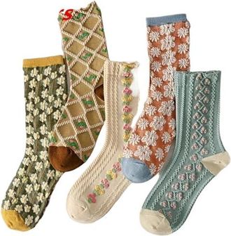 Generico Lot de 5 paires de chaussettes &agrave; fleurs de dessin anim&eacute; pour femme Kawaii, Color17, Size Suit For 35-42