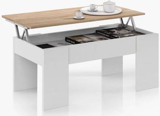 PEGANE Pegane - Table basse modulable en panneaux de particules coloris blanc artik/ chêne canadien -Dim : L100 x P50 x H42 cm