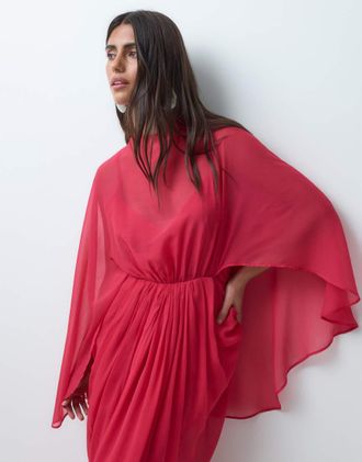 Asos Maxikleid in Rosa mit drapiertem Cape-Oberteil, R&uuml;ckenausschnitt und Quasten-Detail