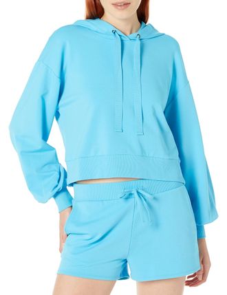 The Drop Damen Mayla superweicher Crop-Kapuzenpullover, mit Stretch, Ozeanblau, S