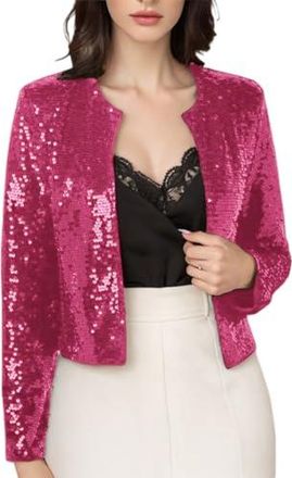 Generic Veste Blazer Femme Veste &Agrave; Sequins &Eacute;l&eacute;gante pour Femme Manches Longues Ouverte sur Le Devant Cardigan Court Paillet&eacute; Col Rond Sexy Blazer Bol&eacute;ro Scint