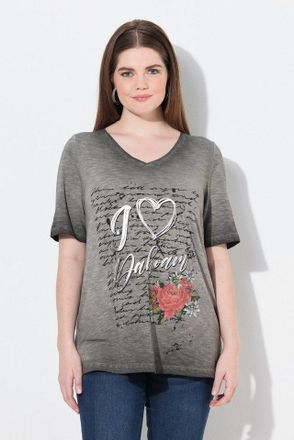 Ulla Popken T-Shirt T-Shirt Trachtenmotiv Classic V-Ausschnitt Halbarm