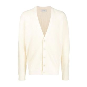 Christophe Lemaire Homme, Pulls, Beige, Taille: S Cardigan &agrave; col en V c&ocirc;tel&eacute;