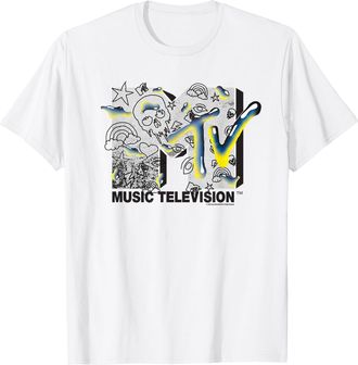 Giesswein Retro 90er Totenkopf & Sterne Musik TV Logo T-Shirt